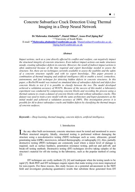Pdf Concrete Subsurface Crack Detection Using Thermal Imaging In A