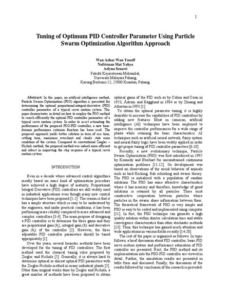 Optimizing Pid Controller Parameters For A Servo Motion System Using