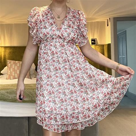 Unbranded Floral V Neck Frilly Summer Dress Depop