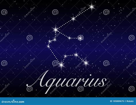 Aquarius Zodiac Constellations Sign On Beautiful Starry Sky With Galaxy