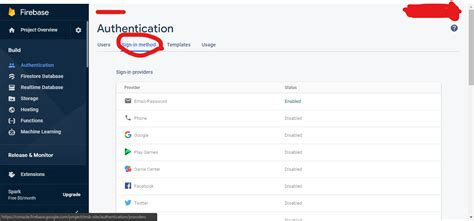 Firebase Authenticate Using Emailpassword Option Doesnt Show On
