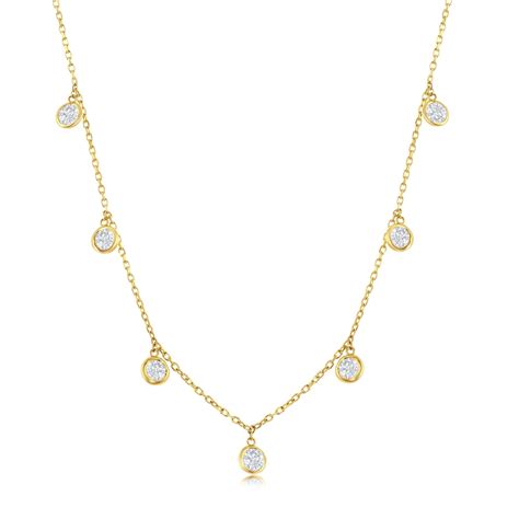 14k Yellow Gold Diamonds By The Yard Chain With 7 Dangle Natural