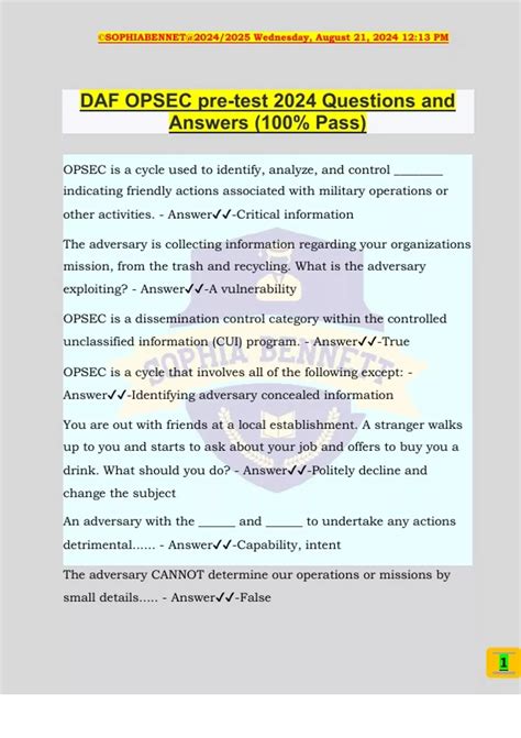 Daf Opsec Pre Test 2024 Questions And Answers 100 Pass Daf Operations Stuvia Us