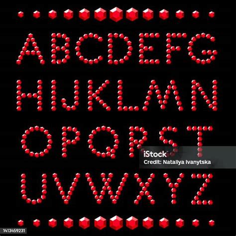 알파벳은 붉은 결정 루비 보석으로 구성되어 있습니다 포스터 디자인 또는 Adv 제작을위한 편지 매력적인 스타일 강렬하고 밝은 색상에 대한 스톡 벡터 아트 및 기타 이미지