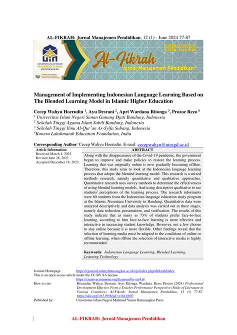 pdf management of implementing indonesian language learning based on