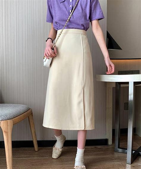베이직 심플 슬릿 슬림핏 A라인 스커트 편안한 허리 뒷밴딩 캐주얼 기본 꾸안꾸 데일리 봄 가을 미디 치마 여리 날씬핏