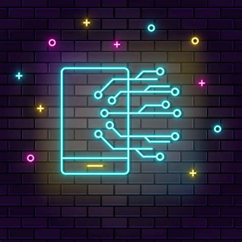 Mobile Smart Icon Neon On Wall Dark Background Brick Wall Neon Icon Vector Art At