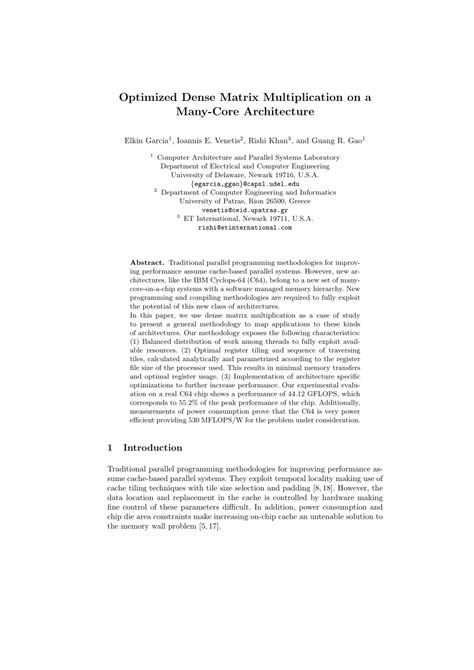 Pdf Optimized Dense Matrix Multiplication On A Many Core Architecture