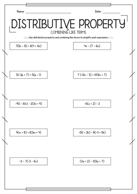 Distributive Property And Combining Like Terms Worksheet Combining Like Terms Like Terms