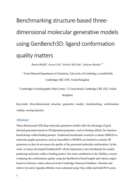 Pdf Benchmarking Structure Based Three Dimensional Molecular