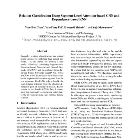 Relation Classification Using Segment Level Attention Based Cnn And Dependency Based Rnn Acl