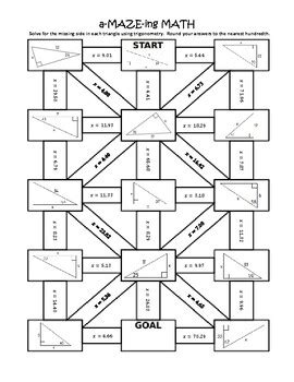 Trigonometry Solving For A Missing Side In A Right Triangle MAZE Activity
