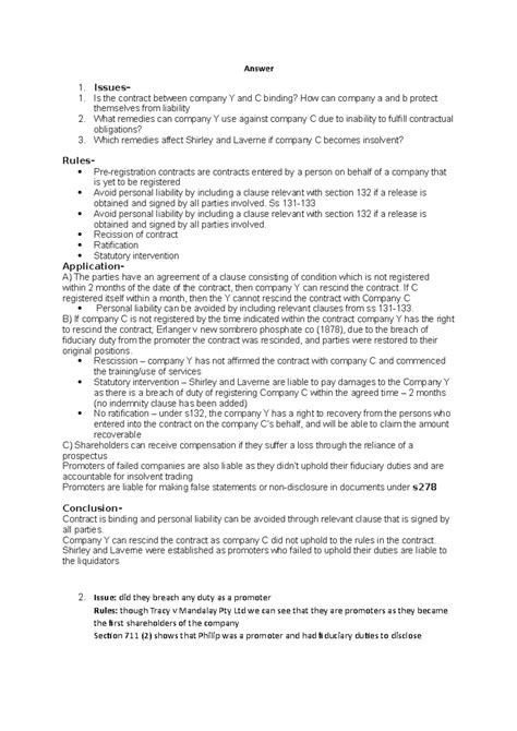 Tutorial Tut Answer Issues Is The Contract Between Company Y And C Binding How Can Company