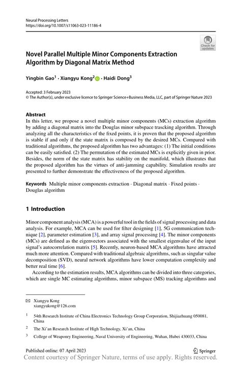 Novel Parallel Multiple Minor Components Extraction Algorithm By