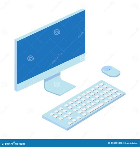 Realistic Isometric Computer With Mouse And Keyboard 3d Flat Design Vector Stock Illustration