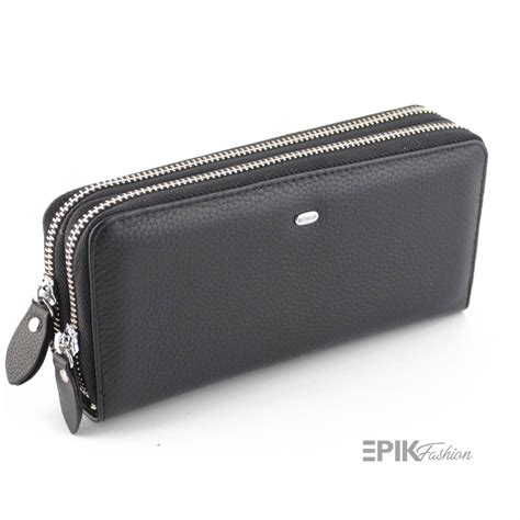 Дамски портмонета Дамско портмоне от естествена кожа с два ципа и много прегради черно