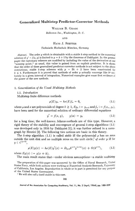 Pdf Generalized Multistep Predictor Corrector Methods