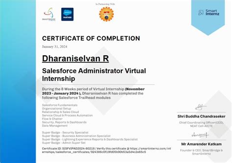 Dharani Selvan On Linkedin Salesforce Administrator Virtualinternship Certificate