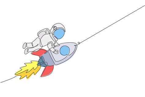 One Continuous Line Drawing Spaceman Astronaut Science Discovering Cosmos Galactic While Holding