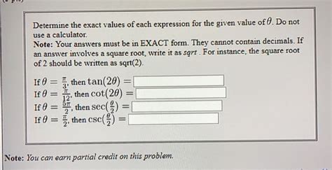 Solved Determine The Exact Values Of Each Expression For The Chegg Com