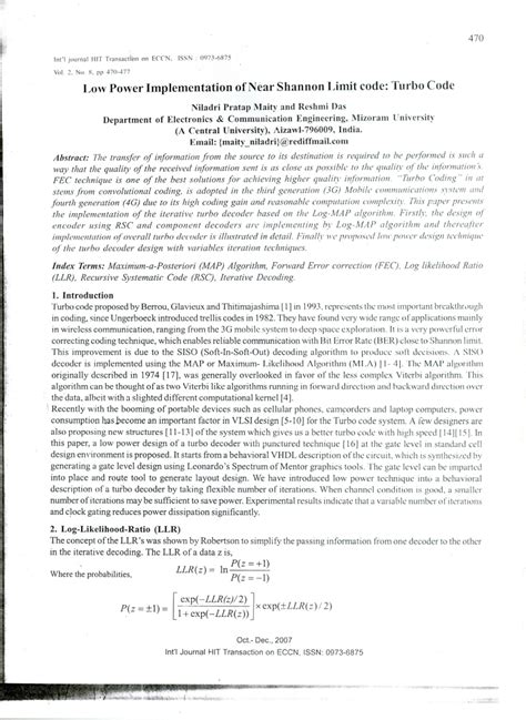 PDF Low Power Implementation Of Near Shannon Limit Code Turbo Code