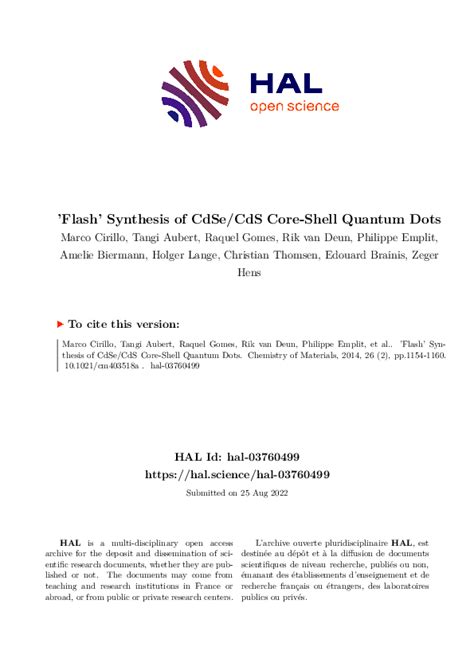 Pdf Flash” Synthesis Of Cdsecds Coreshell Quantum Dots Raquel Gomes