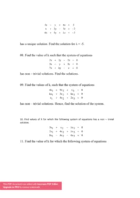 solution linear algebra solved worksheet system of linear eqaution