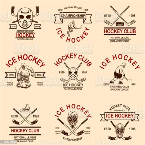 하 키 클럽 엠 블 럼 세트 레이블 기호 T 셔츠 포스터에 대 한 디자인 요소입니다 겨울 스포츠에 대한 스톡 벡터 아트 및 기타 이미지 Istock