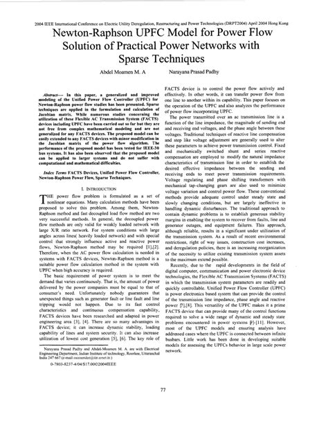 Pdf Newton Raphson Upfc Model For Power Flow Solution Of Practical Power Networks With Sparse