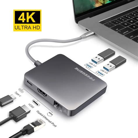 FREEGENE USB HUB USB C To 4K HDMI Ethernet RJ45 Thunderbolt 3 Adapter