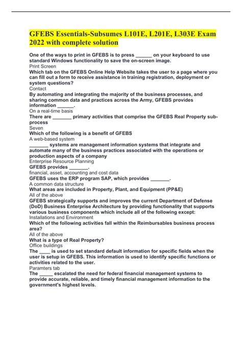 Gfebs Essentials Subsumes L101e L201e L303e Exam 2022 With Complete Solution Gfebs Stuvia Us