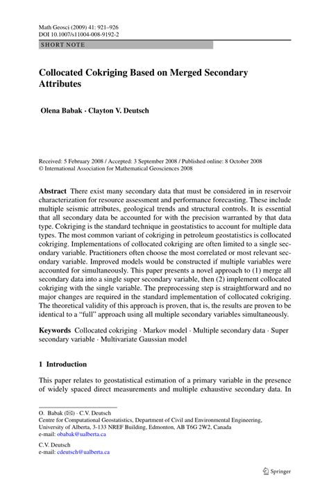 pdf collocated cokriging based on merged secondary attributes