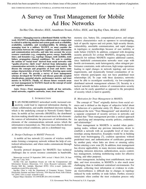 Pdf A Survey On Trust Management For Mobile Ad Hoc Networks