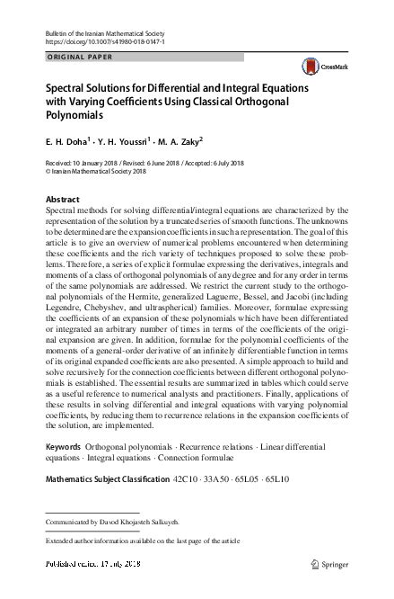 Pdf Spectral Solutions For Differential And Integral Equations With Varying Coefficients Using