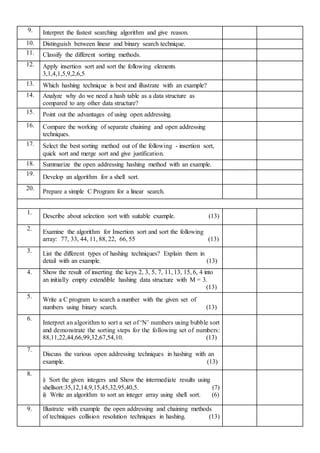 Ds Important Questions DOCX Programming Languages Computing