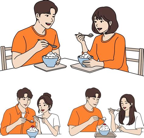 미리캔버스 여름 디자인 팥빙수 먹는 커플 그림 Imillu 아이엠일러