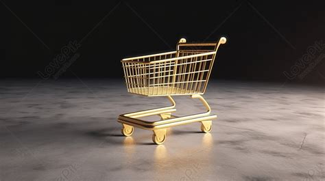 3d 렌더링으로 황금색 장바구니를 보여주는 콘크리트 연단 연단 배경 금색 배경 쇼핑 카트 배경 이미지 Hd 연단 금색 쇼핑 카트 배경 사진 무료 다운로드