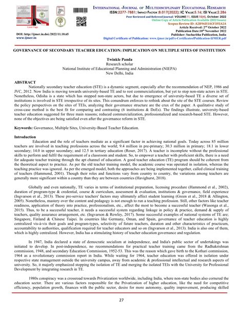 Pdf Governance Of Secondary Teacher Education Implication On