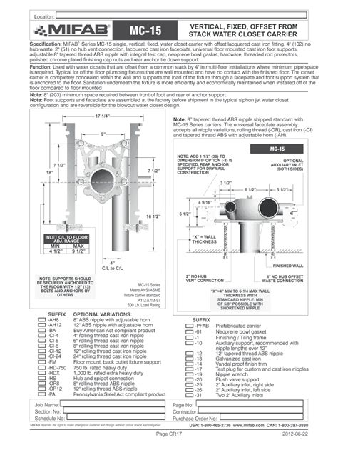 Fillable Online Mc 15 Vertical Fixed Offset From Mifab Fax Email Print Pdffiller