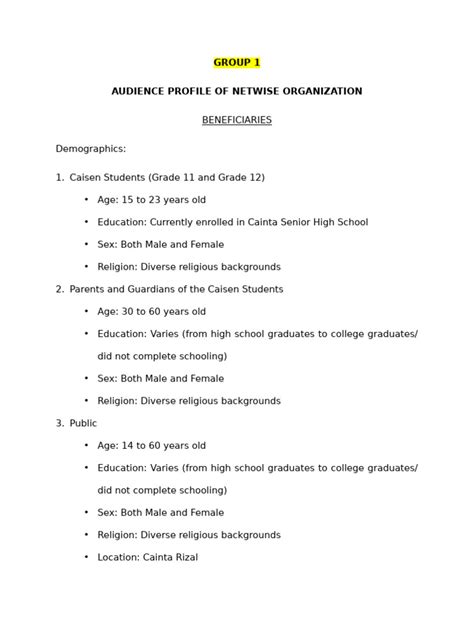 Audience Profile Emtech Advovacy Example Pdf