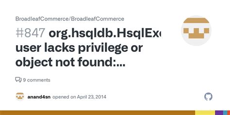Orghsqldbhsqlexception User Lacks Privilege Or Object Not Found Blc