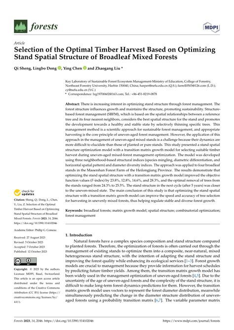 Pdf Selection Of The Optimal Timber Harvest Based On Optimizing Stand Spatial Structure Of