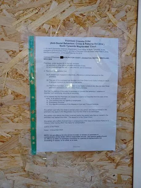 Closure Order Served On Ashington Home Following Anti Social Behaviour