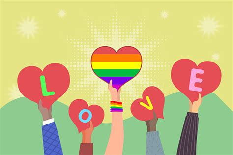 사랑이라는 단어로 마음을 잡고 있는 손 마음에 Lgbt 무지개 플래그 성소수자 권리를 지지하는 시위 성소수자 커뮤니티를 위한 프라이드데이 사랑에는 한계가 없습니다 성소수자