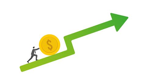 초록색 화살표 그래프에 큰 동전을 위로 밀어 올리는 사업가 미니멀하고 현대적인 스타일 비즈니스 재무 성장 경제 전략 투자 성공 및 자산 관리의 개념 개념에 대한 스톡 벡터