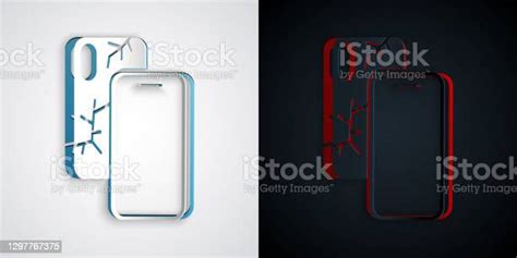 종이 는 회색과 검은 색 배경에 고립 된 깨진 화면 아이콘으로 스마트 폰을 잘라 부서진 전화 화면 아이콘 종이 아트 스타일 벡터