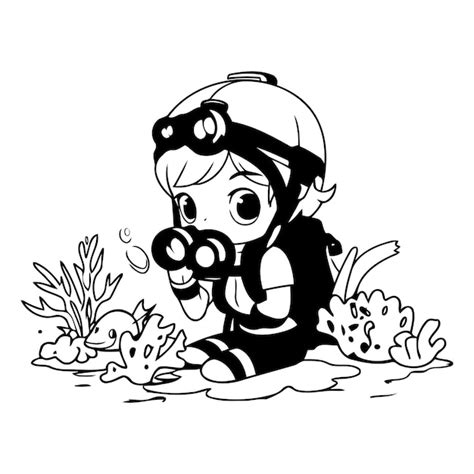 Un Ni O Lindo En Traje De Buceo Vector Premium