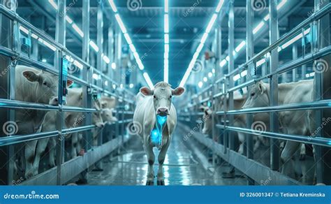 High Tech Dairy Farm With Ai Systems For Feeding Milking And Health Monitoring Stock