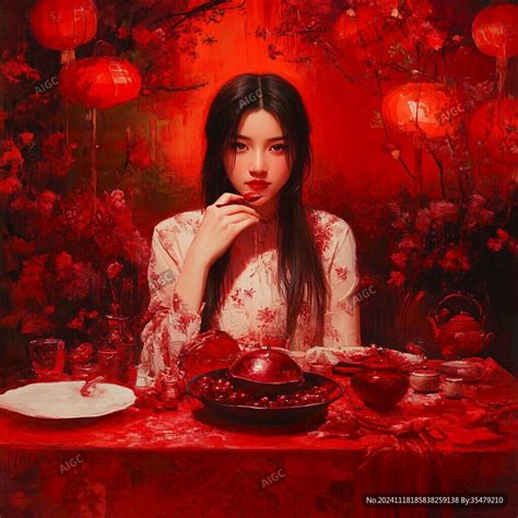 Ai创作图红色的诱惑 十里红妆 古风美女过年 执灯笼的美女 红妆十里 朱红绣妆 中式少女 红色系复古 红色梦幻 洞房花烛醉人时 红颜倾 超写实