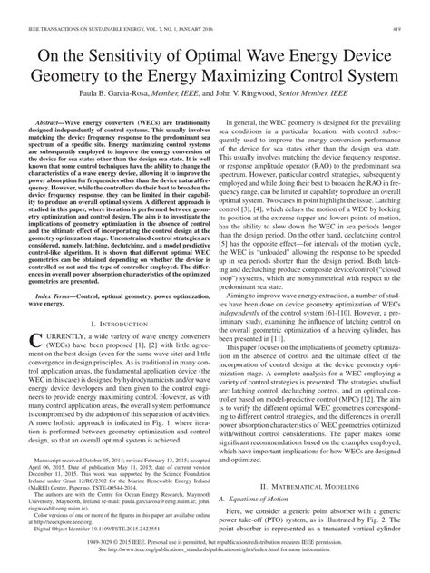 Pdf On The Sensitivity Of Optimal Wave Energy Device Geometry To The Energy Maximizing Control